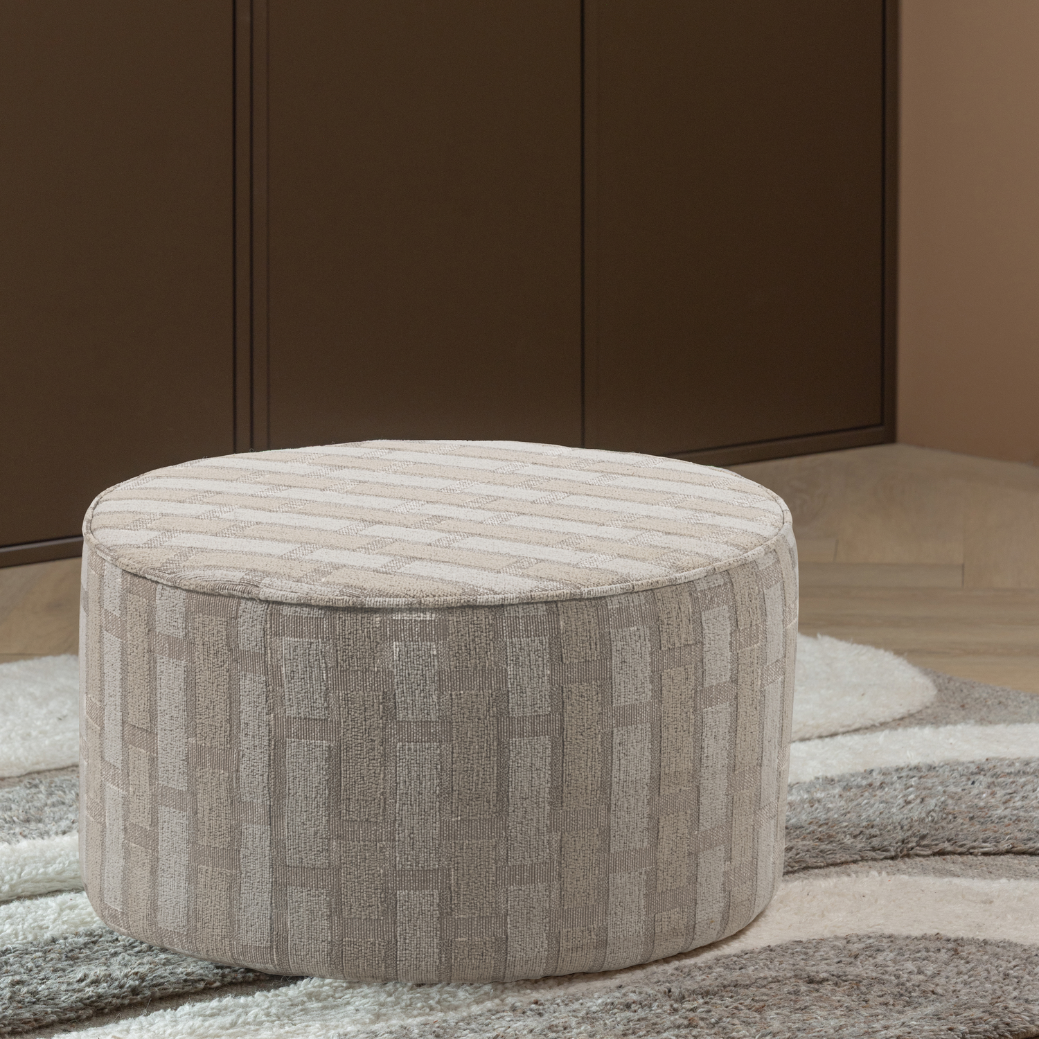 Sarli pouf low check pattern chenille natural/beige